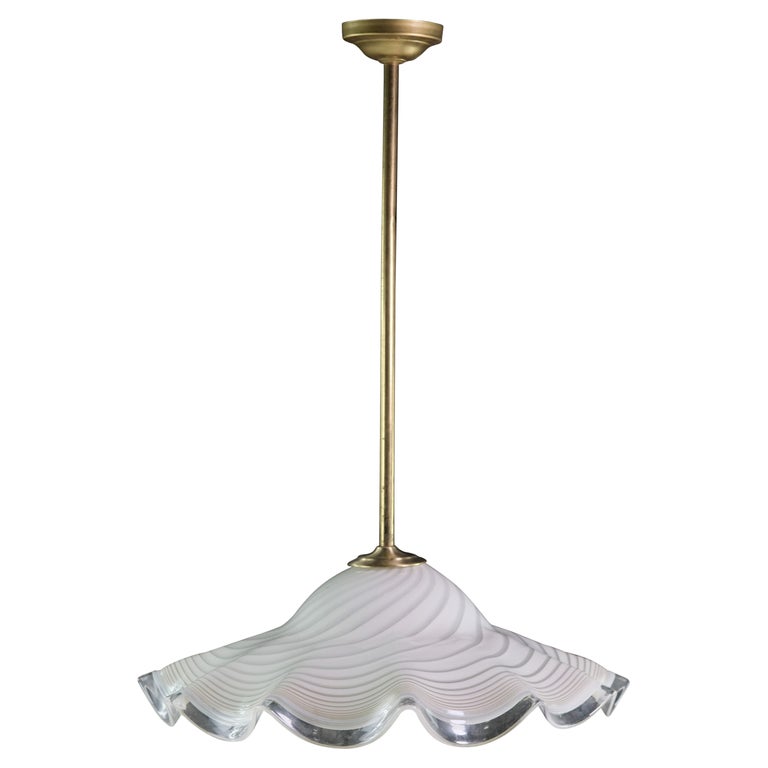 Hand Blown Murano Swirl Rippled Brim Glass Pendant Light For Sale at ...