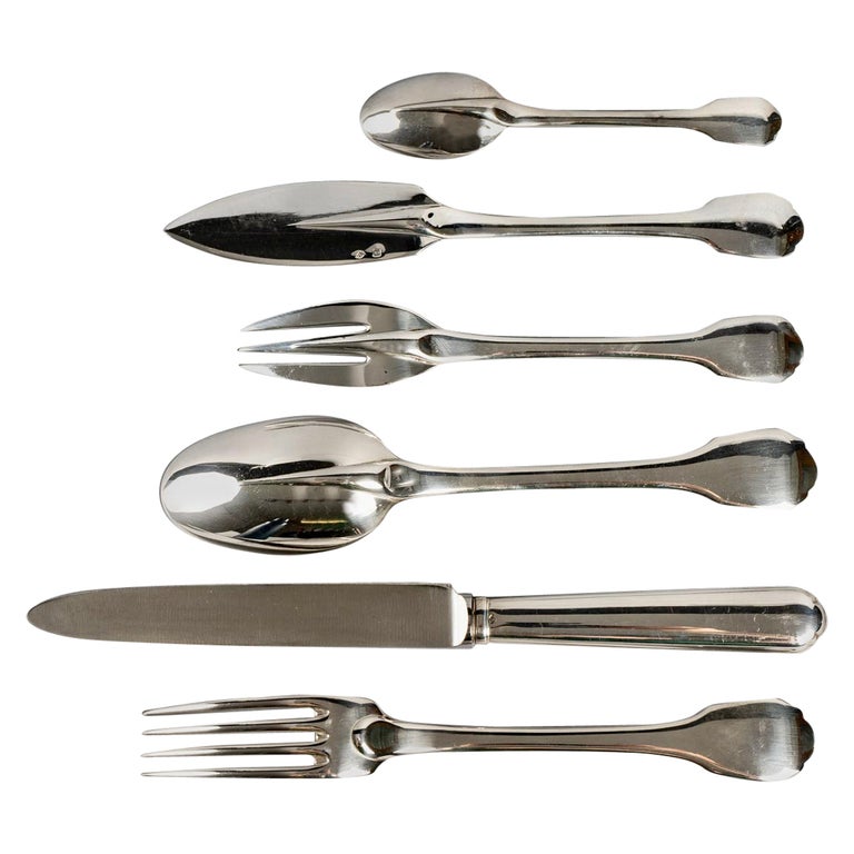 Puiforcat, Cutlery Flatware Set Colbert Solid Sterling Silver, 42 ...