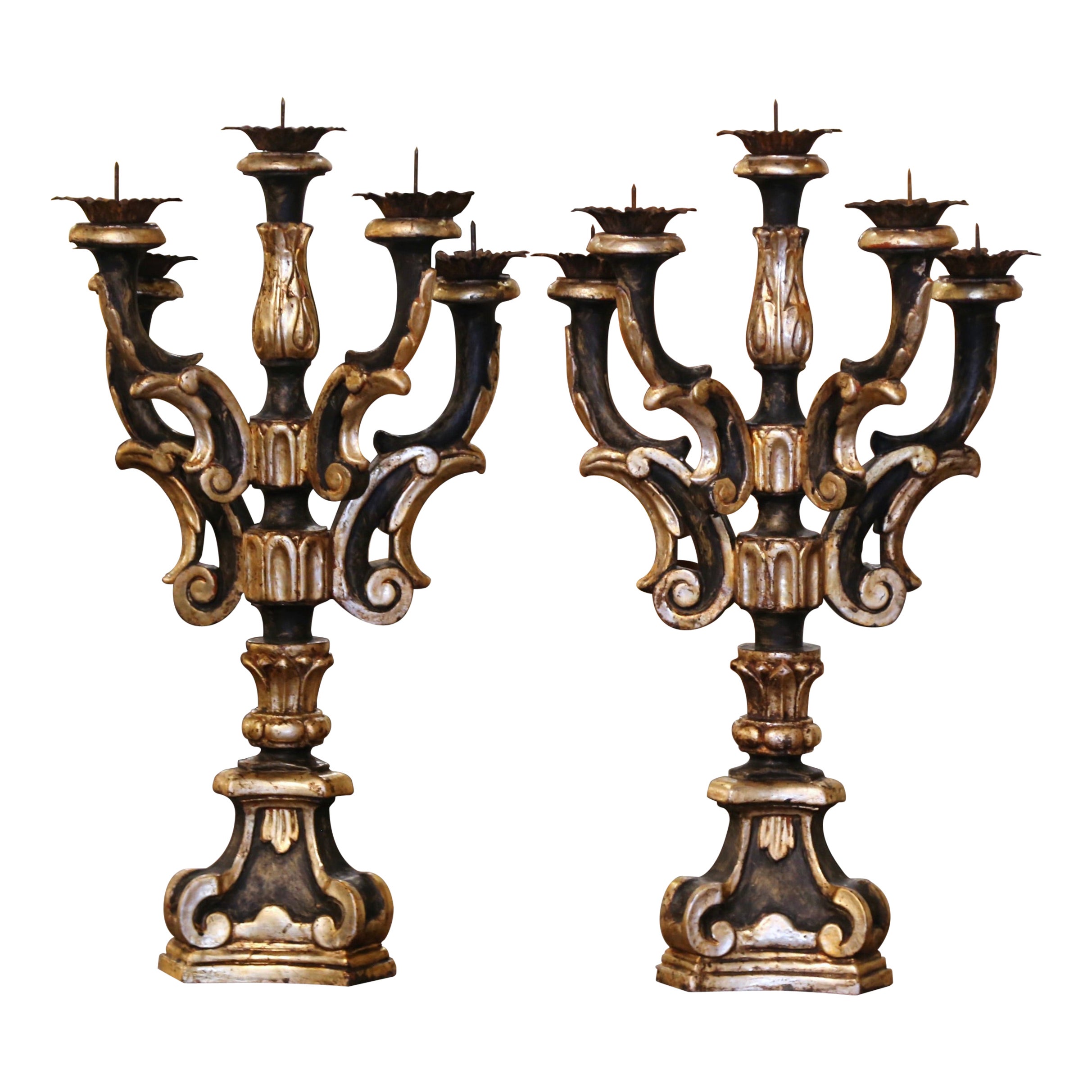 Mid Century Italian Florentine Giltwood Candlesticks, A Pair For Sale ...