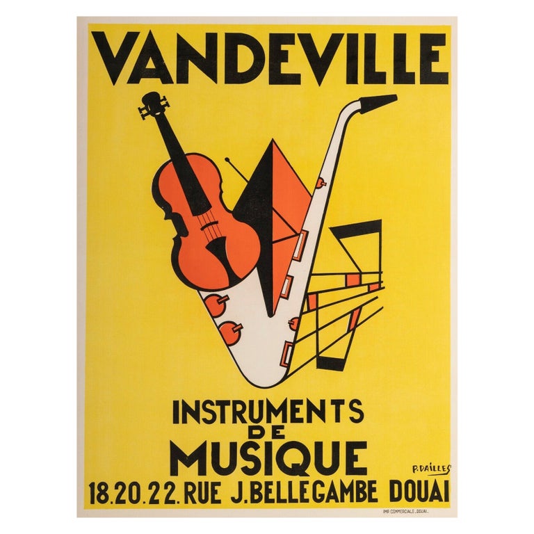 Original Vintage Jazz Poster-Musical Instruments-Violin-Saxophone, c ...