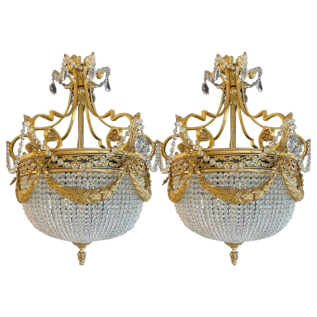 Federal Style Green Bronze Chandelier with Gilt Swan Heads For Sale at ...