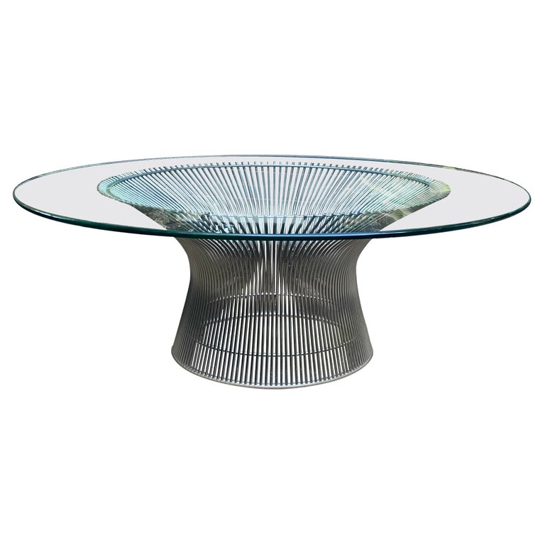 1970's Warren Platner Nickel Plated Steel Wire Coffee Glass Top Table ...