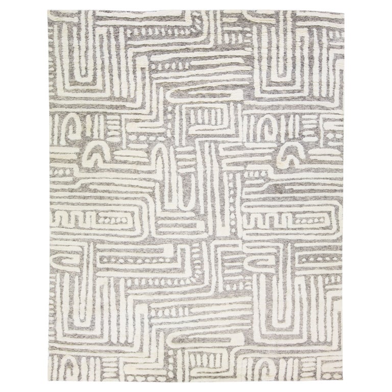 Modern Moroccan Style Gray Handmade Wool Rug with Abstract Motif by ...