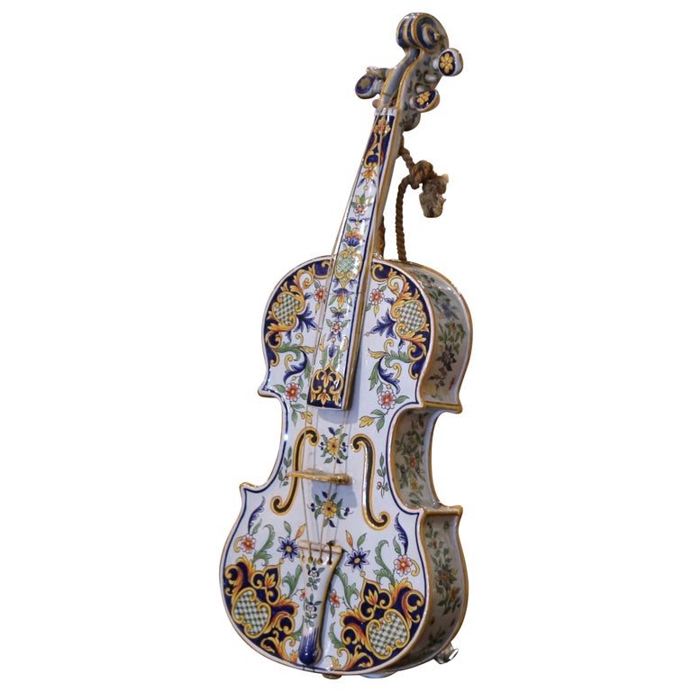 19th Century French Hand-Painted Faience Miniature Violin For Sale at ...