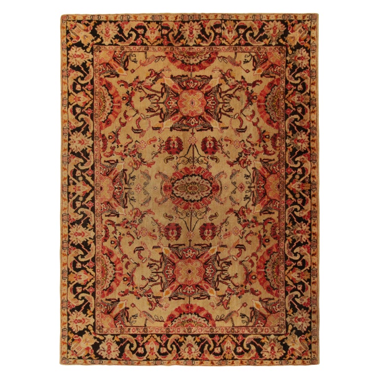 Antique Axminster Rug in Red and Brown Floral Patterns over Gold by Rug ...