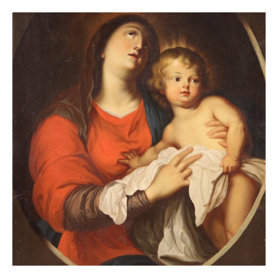 20th Century Oil on Canvas Italian Signed Religious Painting Madonna ...
