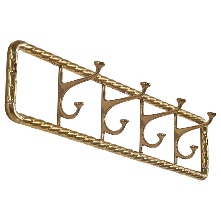 Italian Designer, Coat Rack with Rotating Hooks, Brass, Italy, 1940s ...
