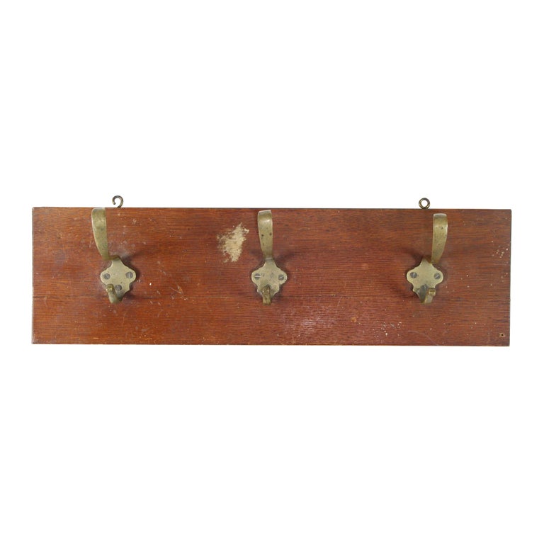 German Made Jugenschtil Coat Rack w 3 Brass Hooks For Sale at 1stDibs