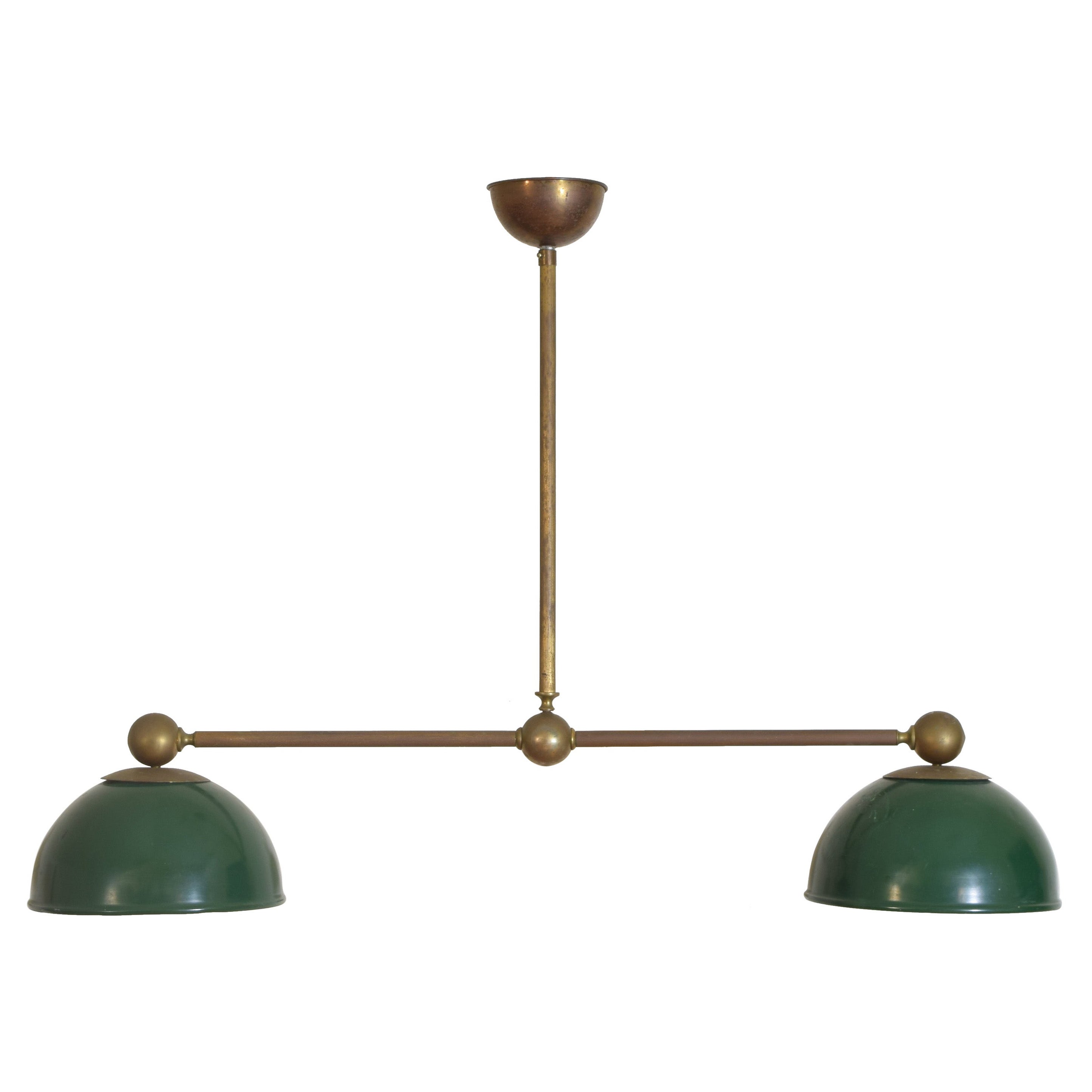 Mid-20th Century Brass and Enameled Tole Two Light Pendant at 1stDibs