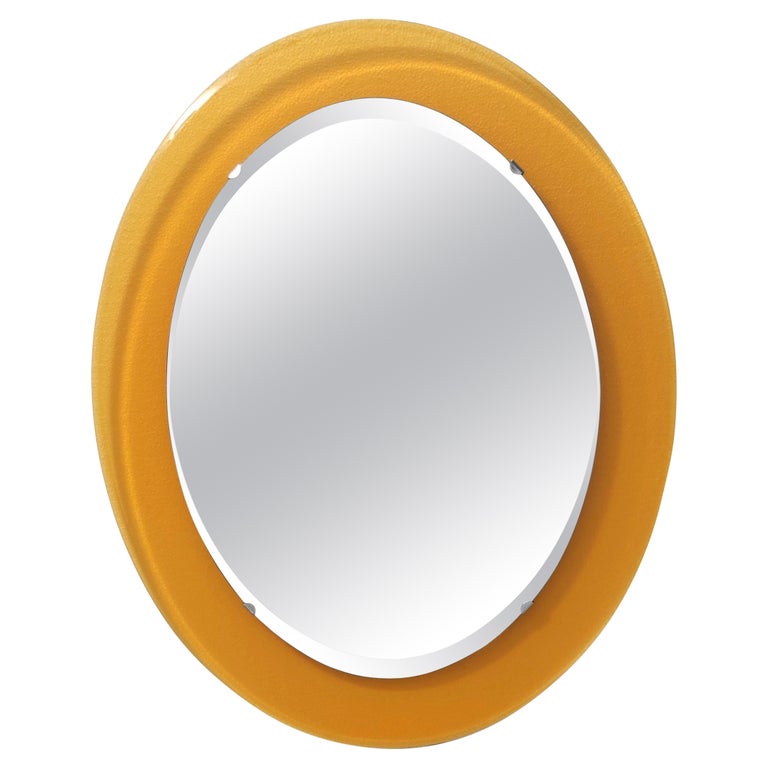 Oval Beveled Wall Mirror with Orange Glass Frame in the Style of ...