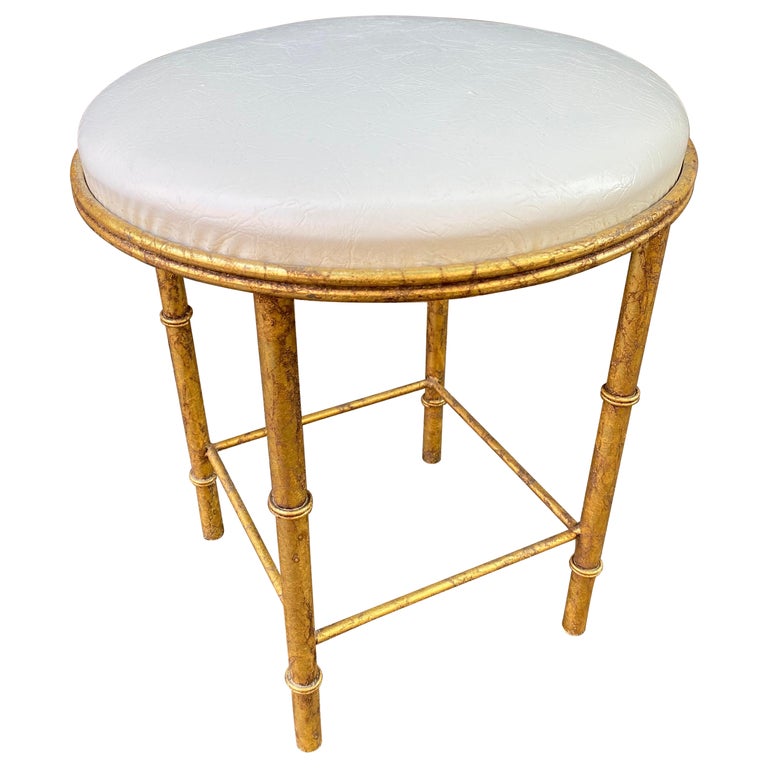 Faux Bamboo Gold Leaf Iron Stool For Sale at 1stDibs