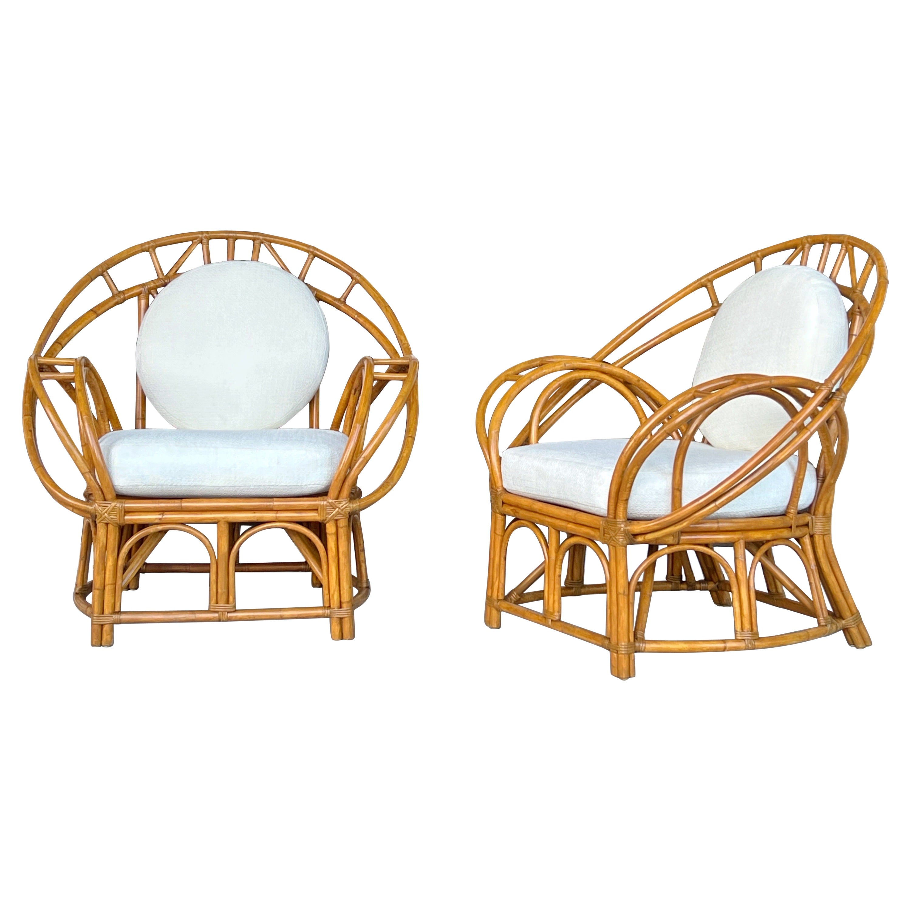 Pair of Billy Baldwin Style Rattan Wrapped Lounge Chairs at 1stDibs