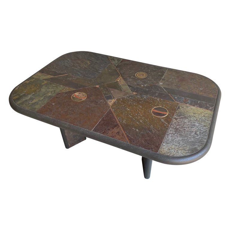Brutalist Slate Tile Cocktail Table, Belgium, 1970's at 1stDibs
