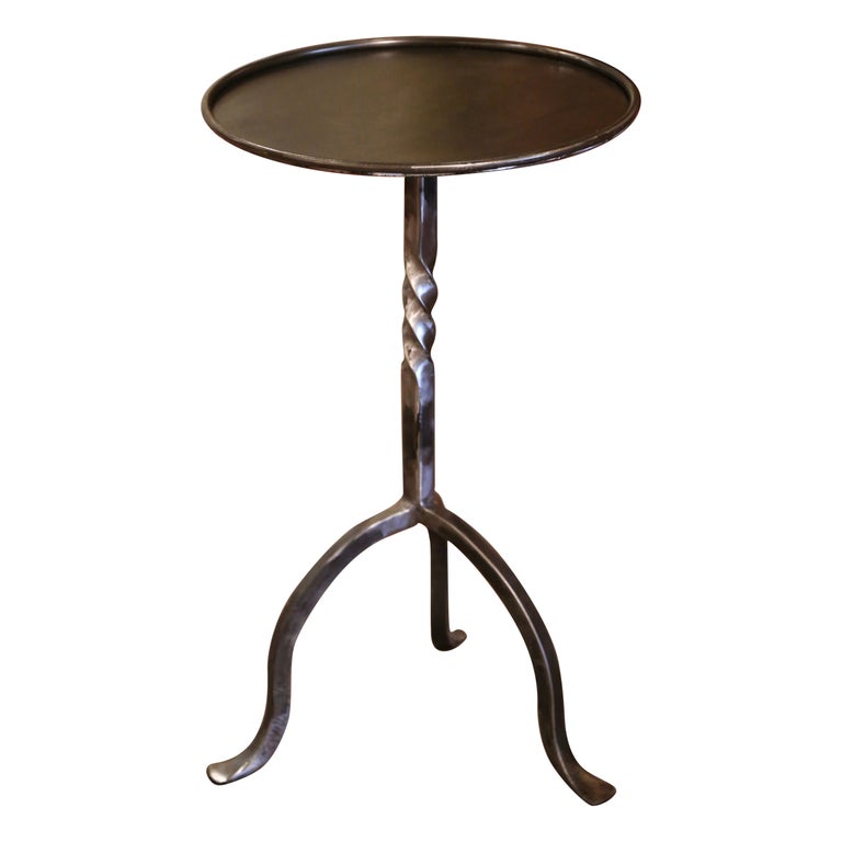 French Style Polished Iron Pedestal Martini Side Table at 1stDibs