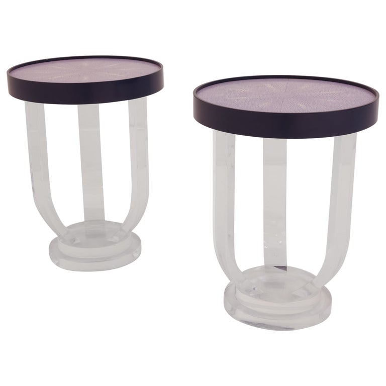 Pair of Lucite and Faux Shagreen Side Tables For Sale at 1stDibs