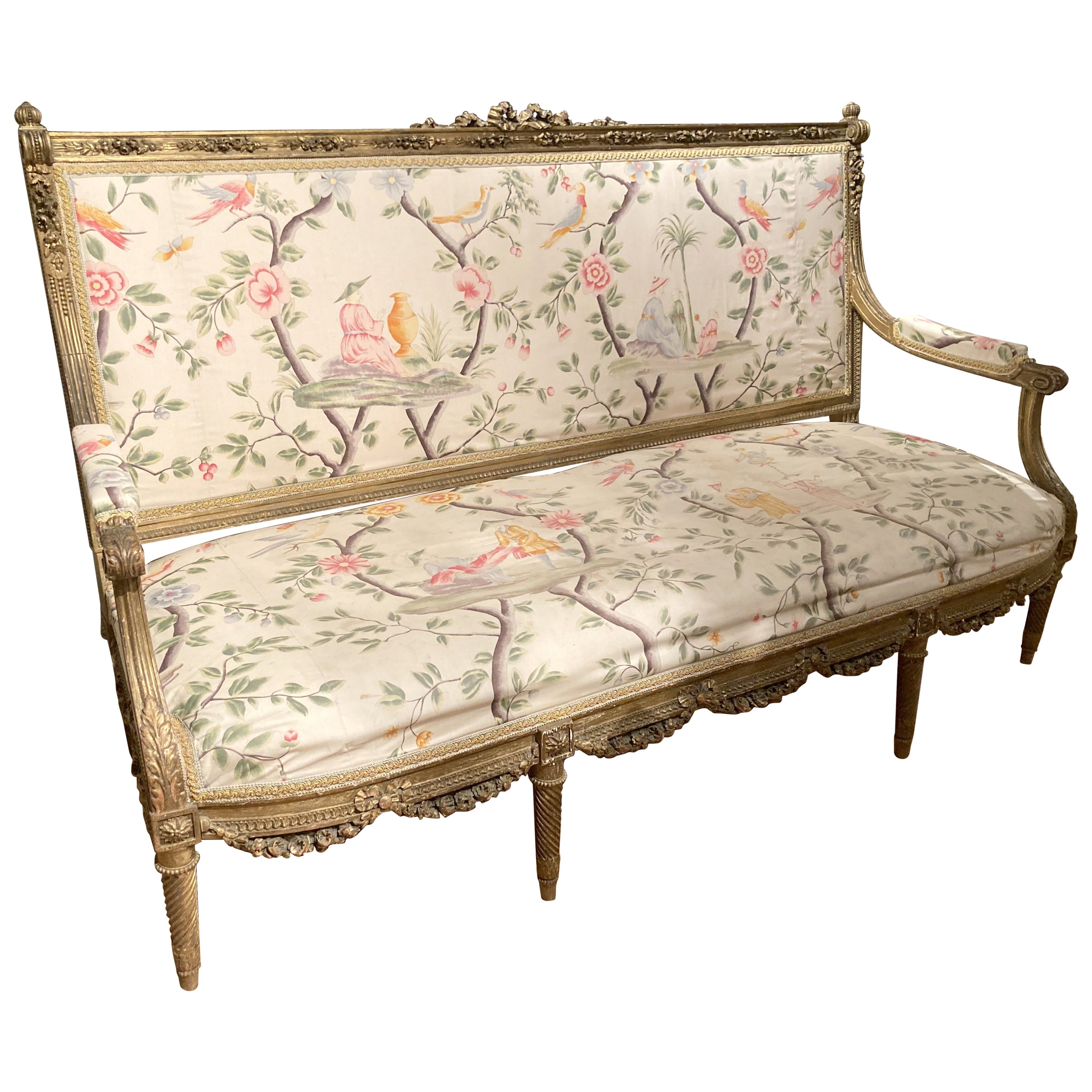 Louis XVI style gilded sofa at 1stDibs