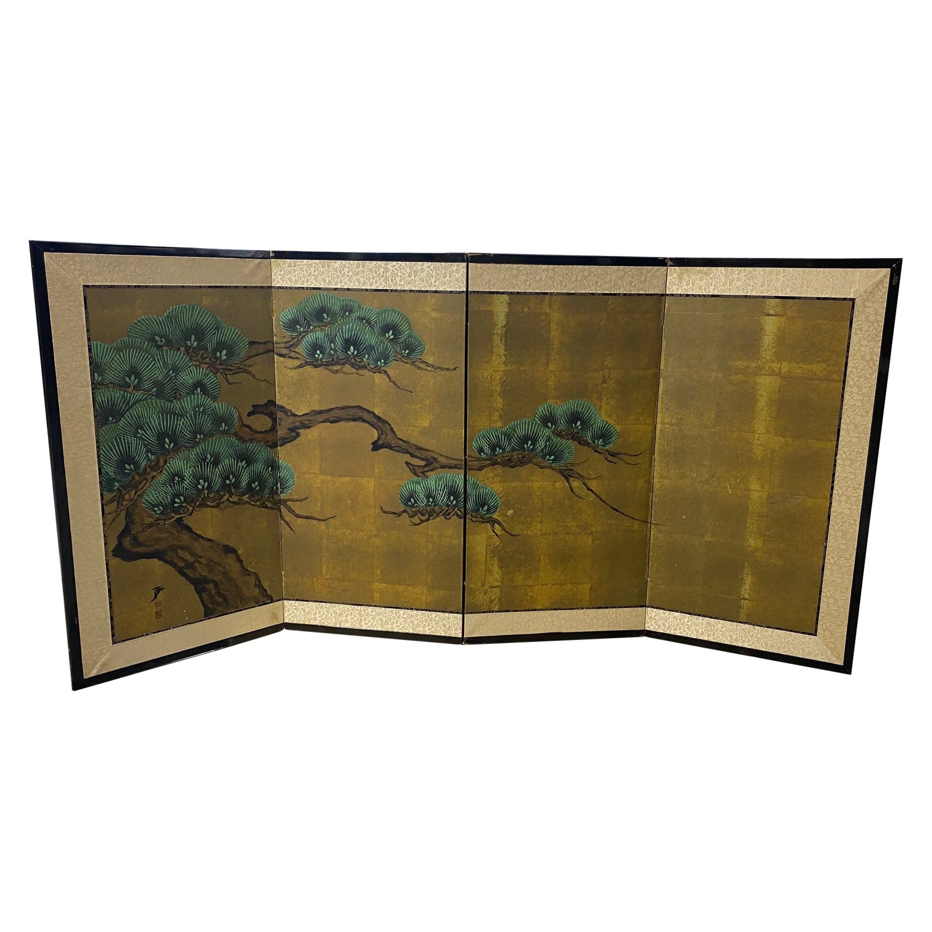 Japanese Miniature Six Panel Screen of Ancient Pine at 1stDibs