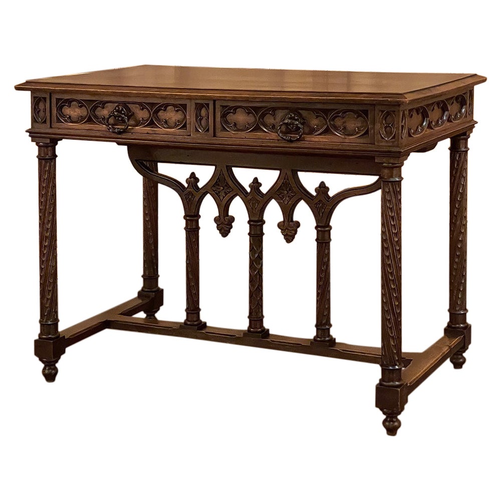 19th Century Gothic Walnut Writing Desk, End Table For Sale at 1stDibs