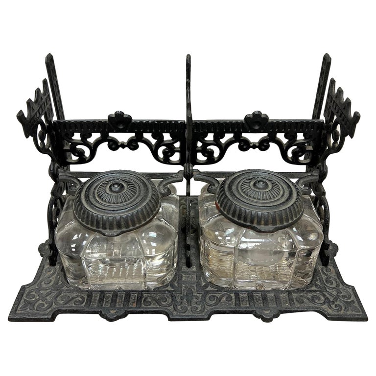 Antique Victorian Tatum's Dual Postal Ink Stand with Two Crystal ...