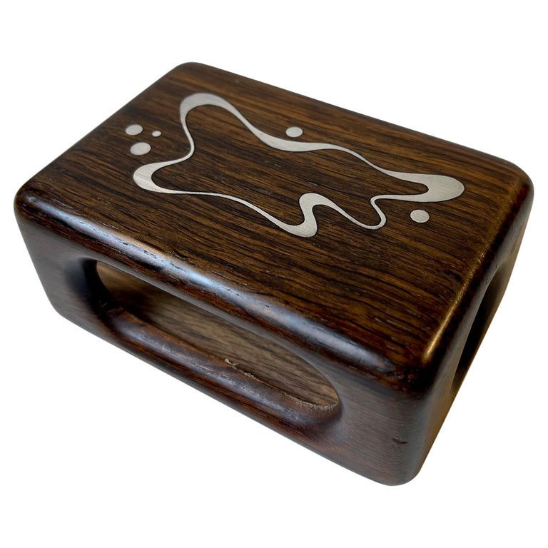 Danish Rosewood Matchbox Holder with Abstract Silver Inlays by Axel ...