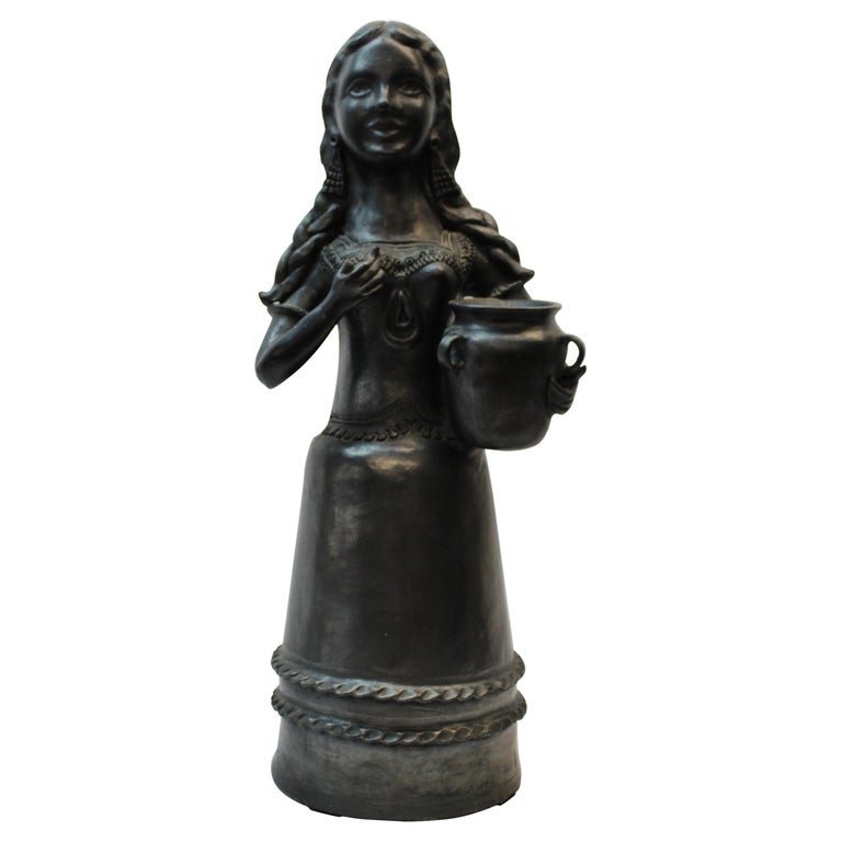 1960s South American Ceramic Figure Of A Woman with Braids and Handled ...