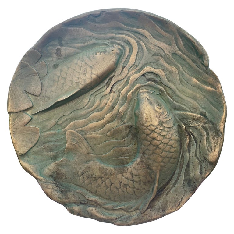 Japanese Fine Old Playful Koi Fish Bronze Plaque Signed by Famous ...
