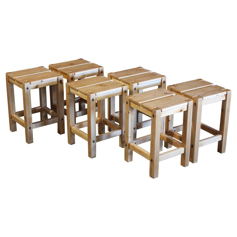 Pair of 1970s French Pine Stools For Sale at 1stDibs