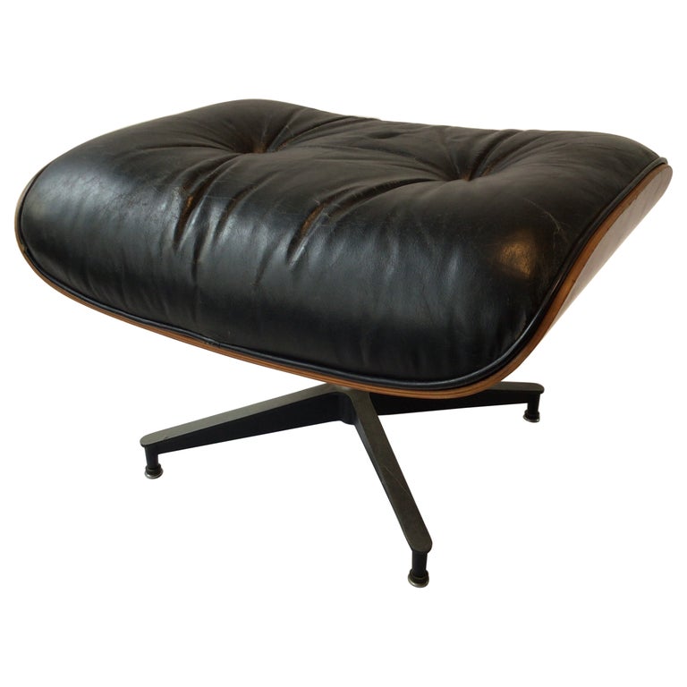 Herman Miller Eames Black Leather Rosewood Ottoman For Sale at 1stDibs