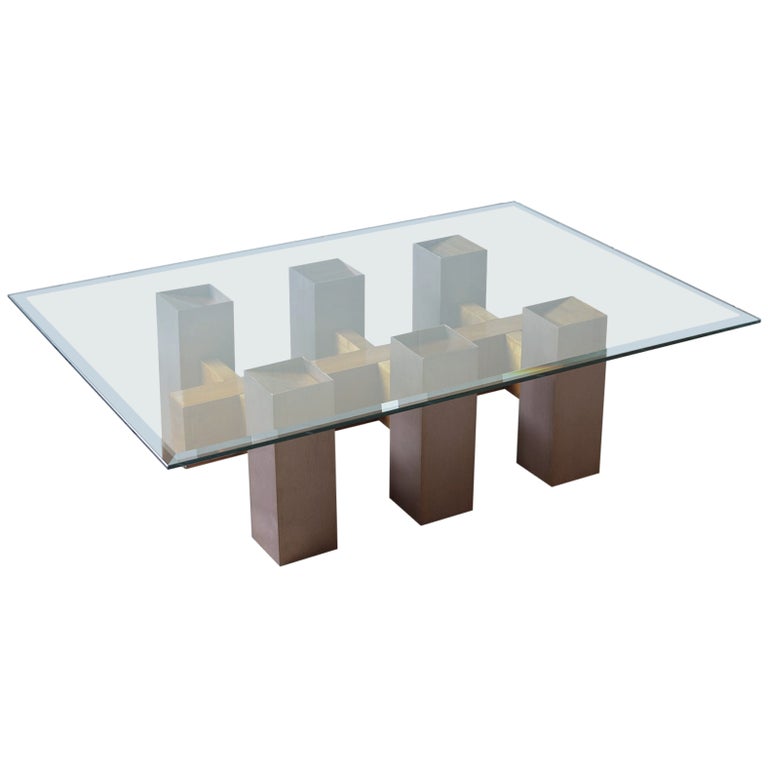 Mid-Century Modern Beveled Glass Top Coffee Table For Sale at 1stDibs