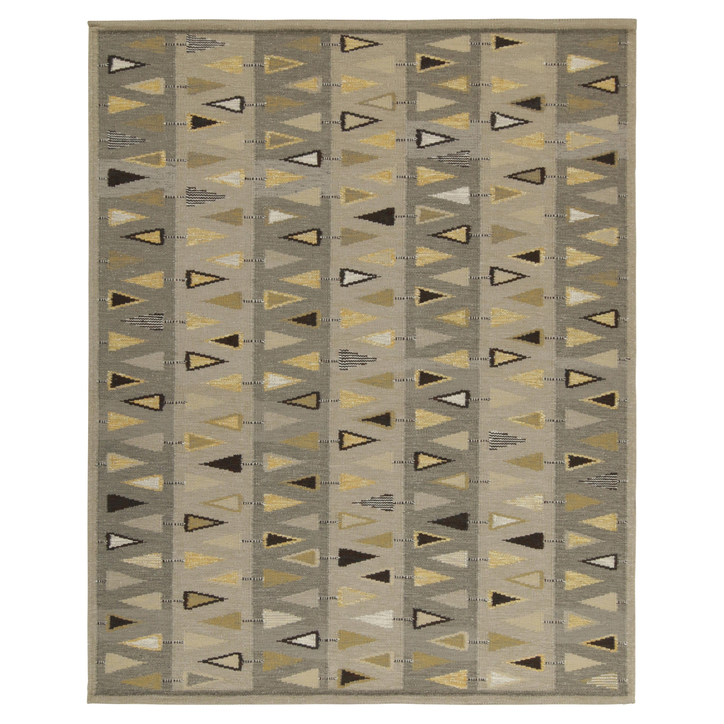 Rug and Kilim’s Scandinavian Style Kilim in Gray with Gold Geometric ...