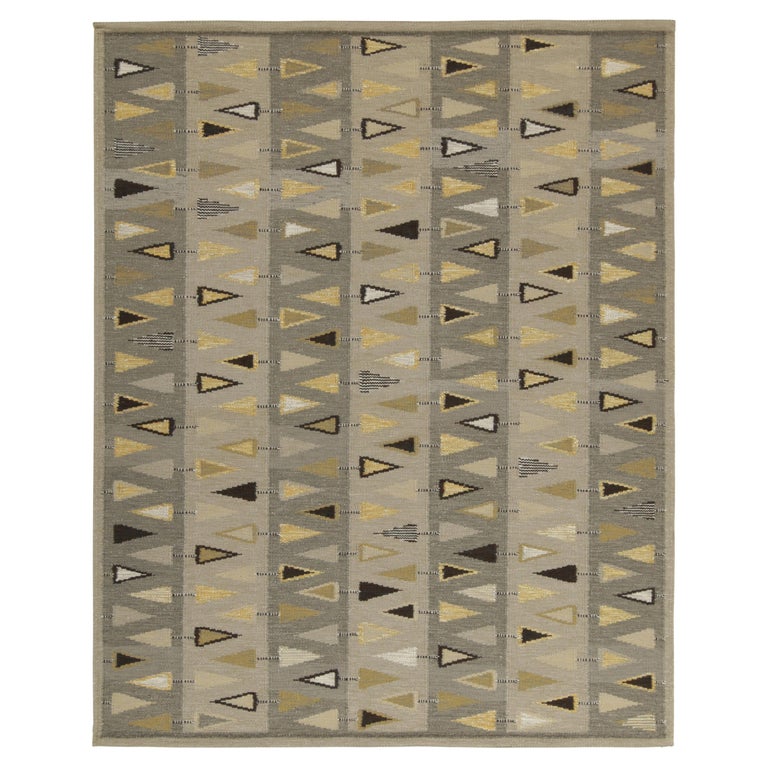 Rug and Kilim’s Scandinavian Style Kilim in Gray with Gold Geometric ...