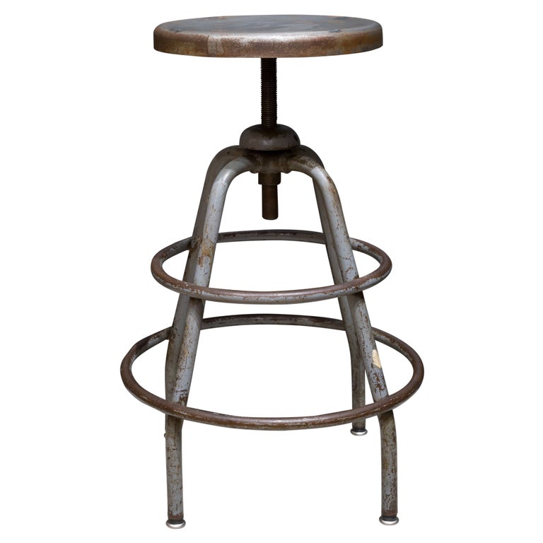 Vintage Distressed Adjustable Metal Factory Swivel Stool c.1950 For ...
