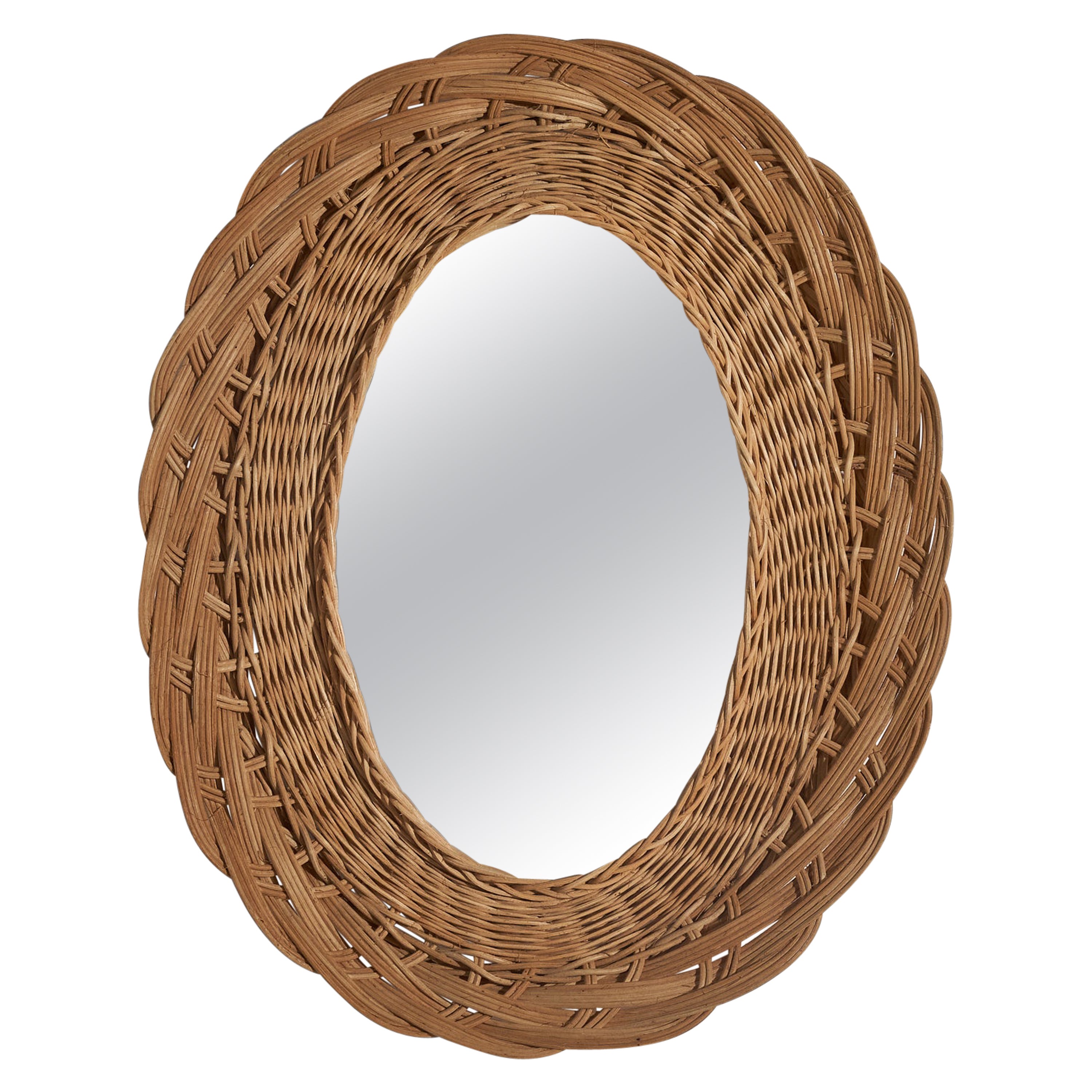 Very Nice 1960s Large Italian Wicker Wall Mirror with a Wide Frame For ...