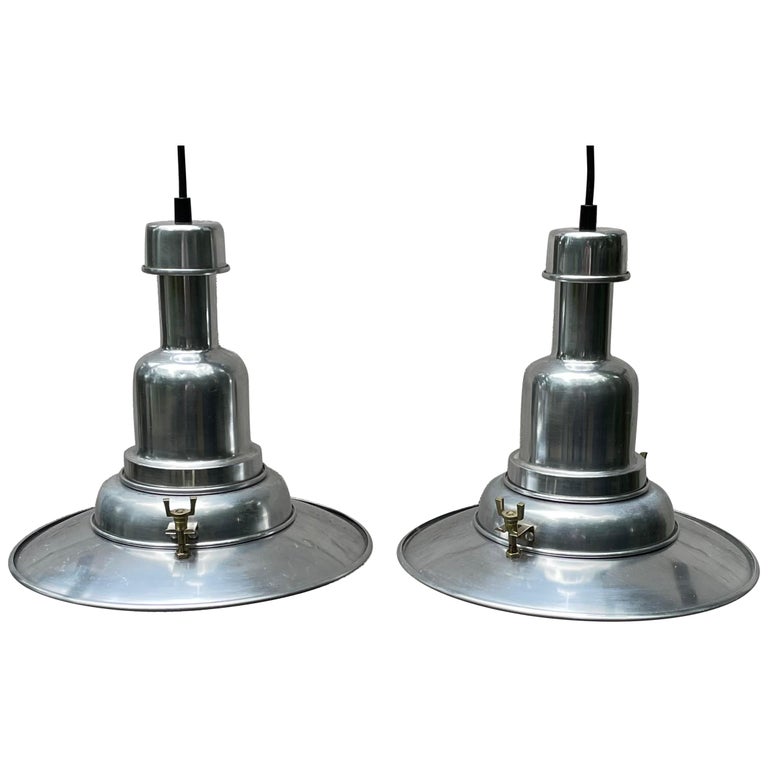 Pair of Mid Century Streamline Industrial Aluminum Pendant Lights For ...