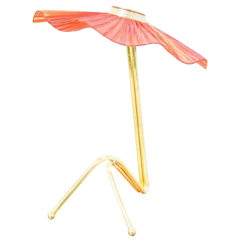 Freevolle Sculpture Table Lamp, Cast Melted Brass, Red Gloss Raffia For ...