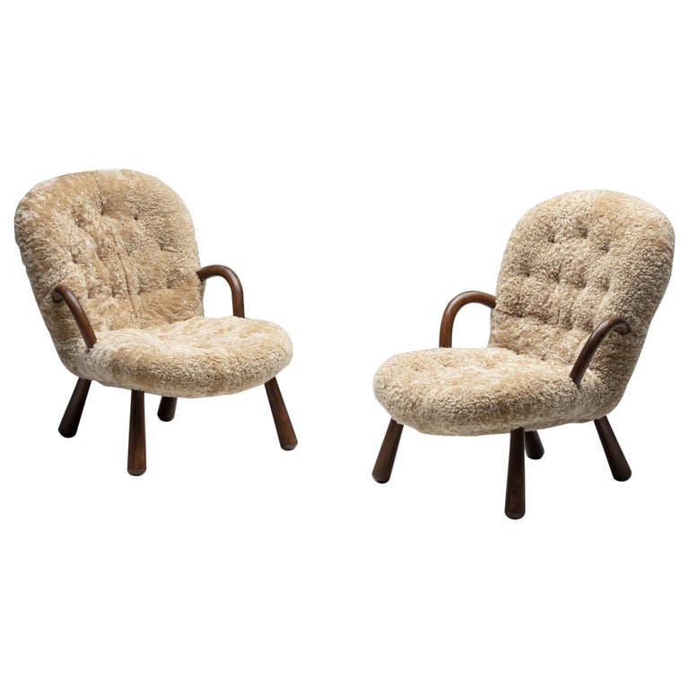 Arctander Clam Chair in Sheepskin by Philip Arctander, Denmark, 1944 ...