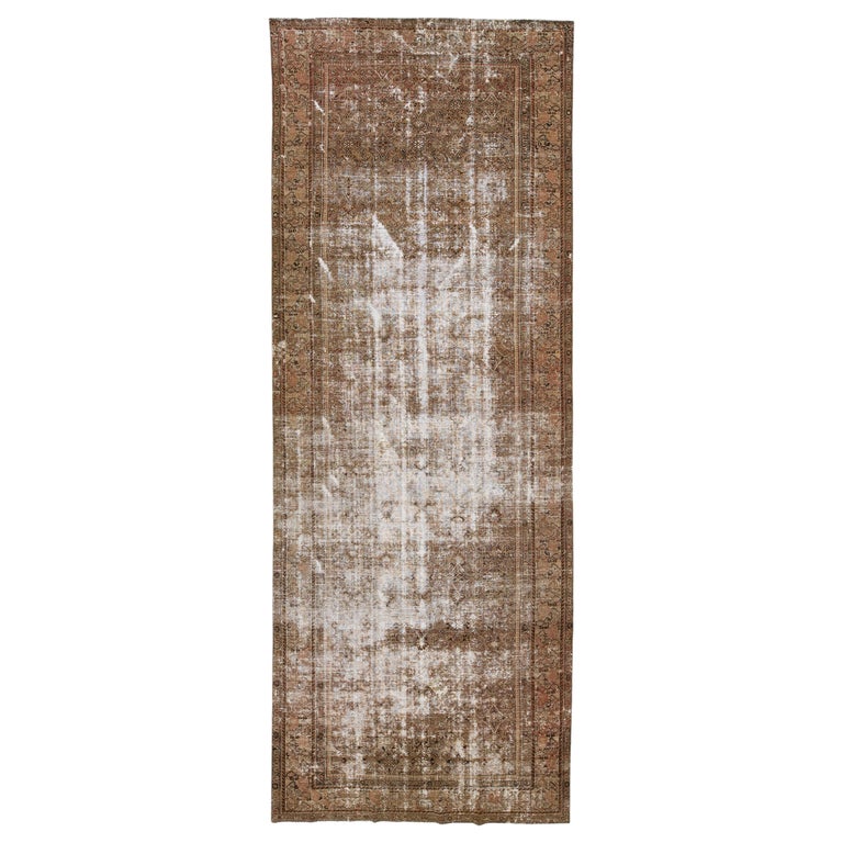 Antique Hamadan Handmade Distresses Brown Wool Rug with Allover Design ...