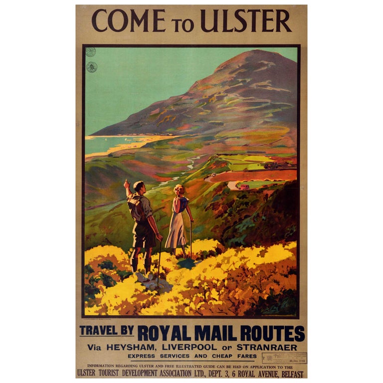 Original Vintage Travel Poster Come To Ulster Royal Mail Routes Scenic ...