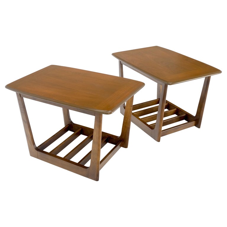 Pair of Mid-Century Modern Walnut End Side Tables w/ Shelf MINT! For Sale at 1stDibs