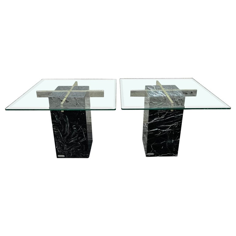 Pair of Mid Century Modern Black Marble Base Side Tables by Artedi ...