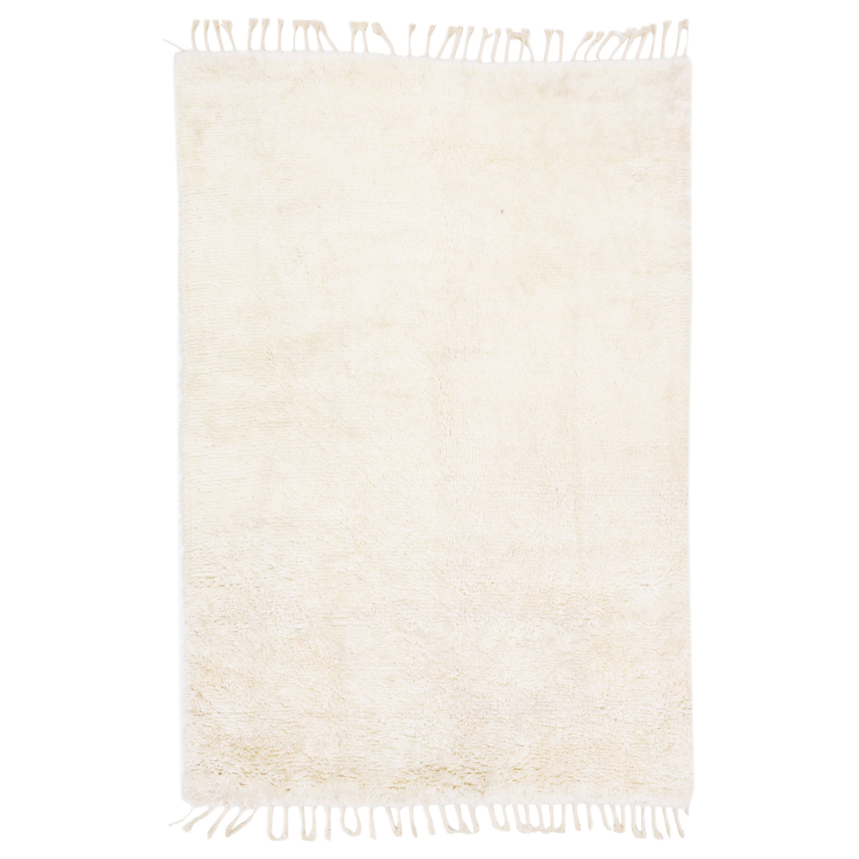 Modern Moroccan Berber Style Handmade Solid Ivory Area Wool Rug For ...