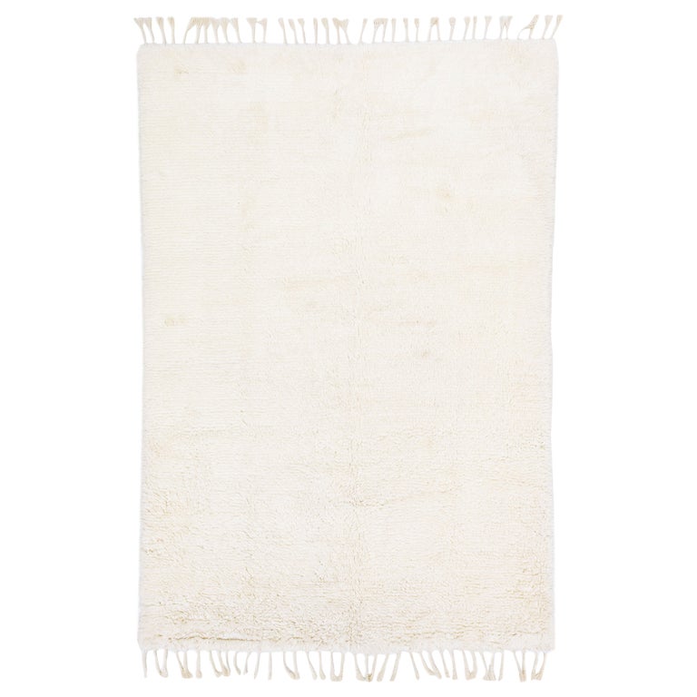 Modern Moroccan Berber Style Handmade Ivory Wool Rug with a Solid Motif ...