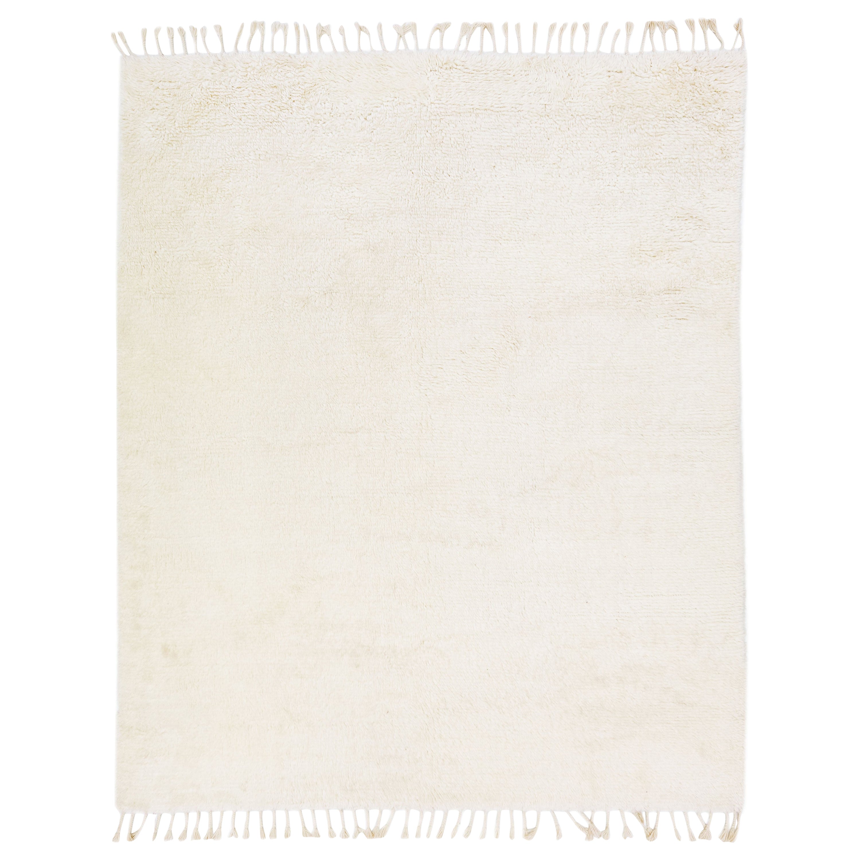 Modern Moroccan Berber Style Handmade Ivory Wool Rug with a Solid Motif ...