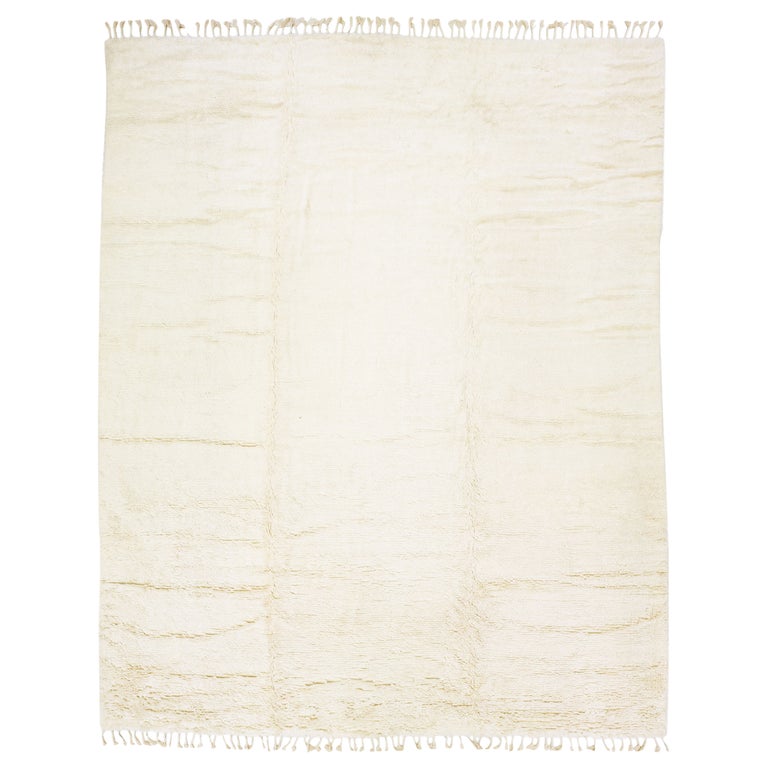 Beige Modern Moroccan Berber Style Handmade Oversize Wool Rug For Sale ...