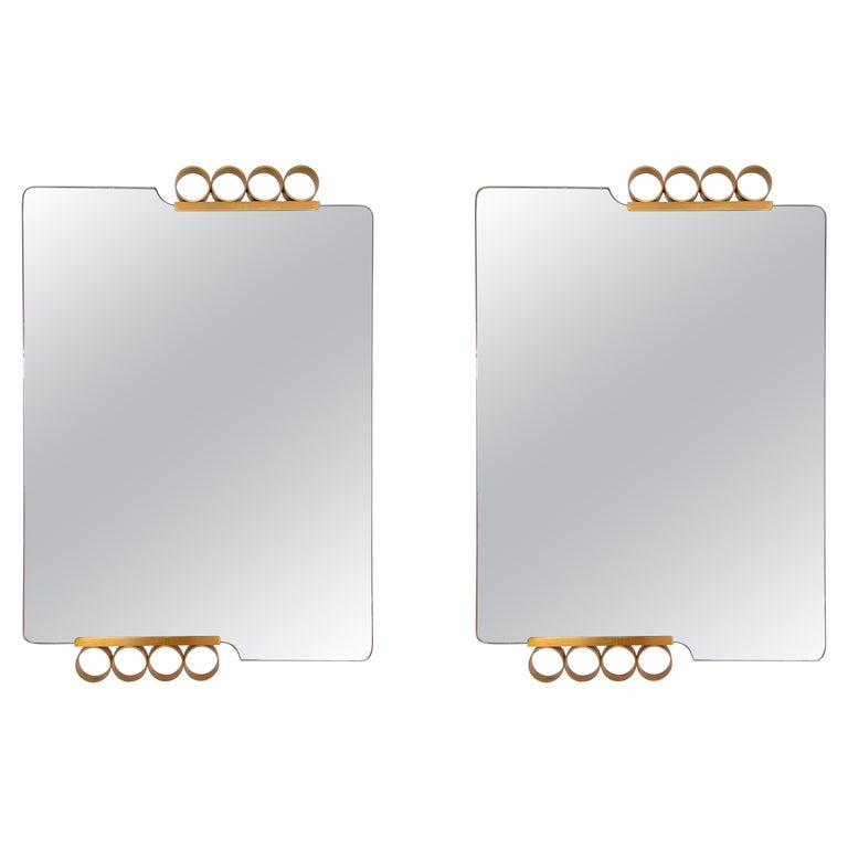 Pair of Mirrors Brass Disc Gray Tinted Glass by Modernindustria, Italy ...