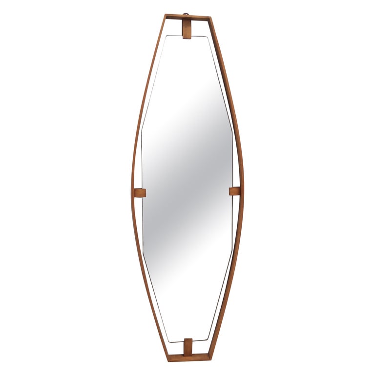 Vintage Hexagonal Wall Mirror with a Beech Frame, Italy For Sale at 1stDibs