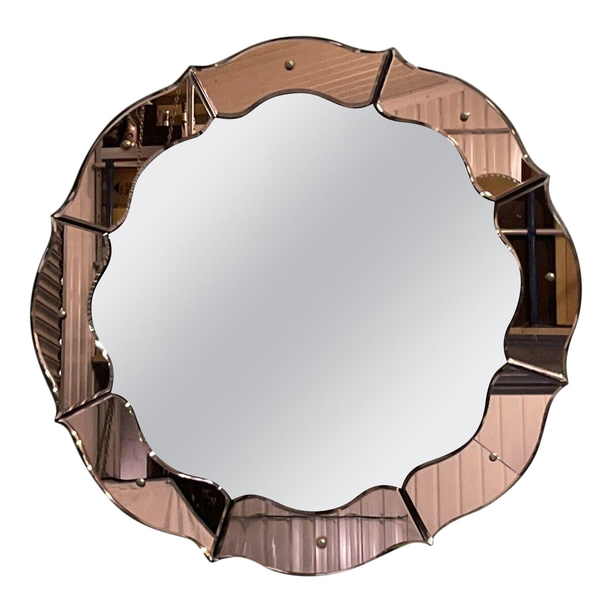 1920s Original Art Deco Peach and Green Glass Mirror at 1stDibs