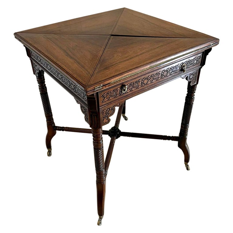 Antique Victorian Quality Rosewood Inlaid Envelope Card/Lamp Table For ...