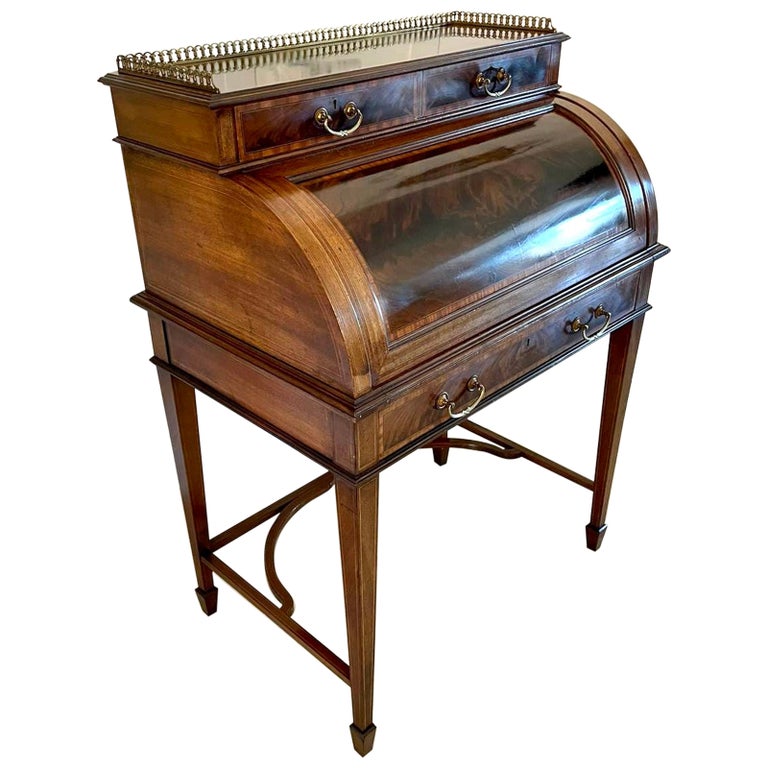 Fine Quality Antique Edwardian Freestanding Mahogany Inlaid Cylinder ...