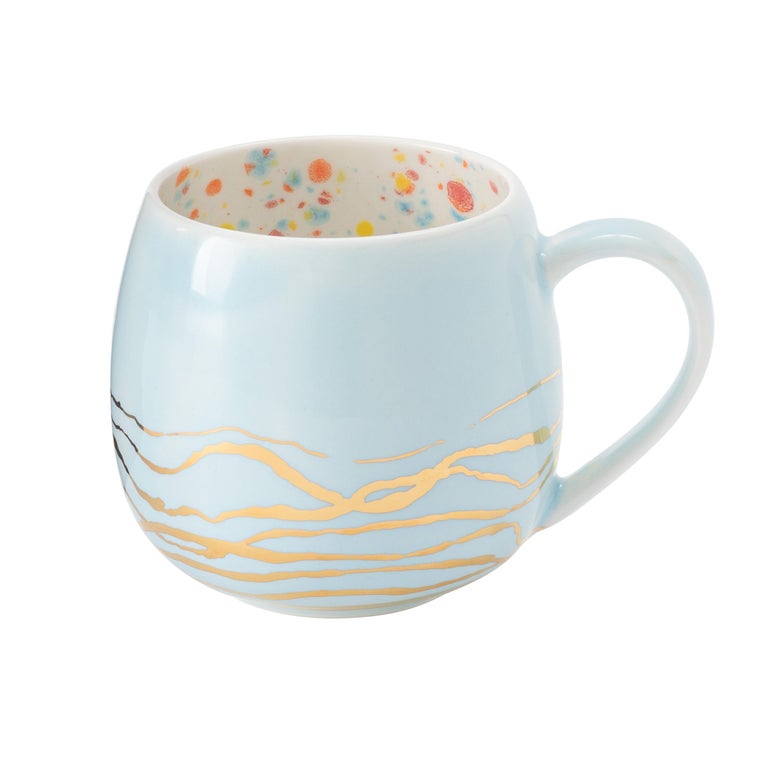 Contemporary Set of 2 Chubby Mugs Hand Painted Porcelain Multicolor ...